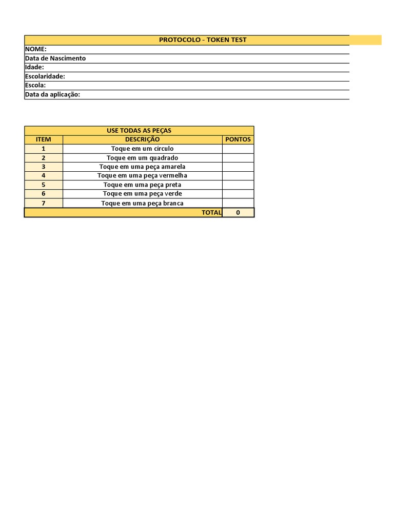 TOKEN TEST - Protocolo de aplicação e correção - ADULTOS E IDOSOS | PDF