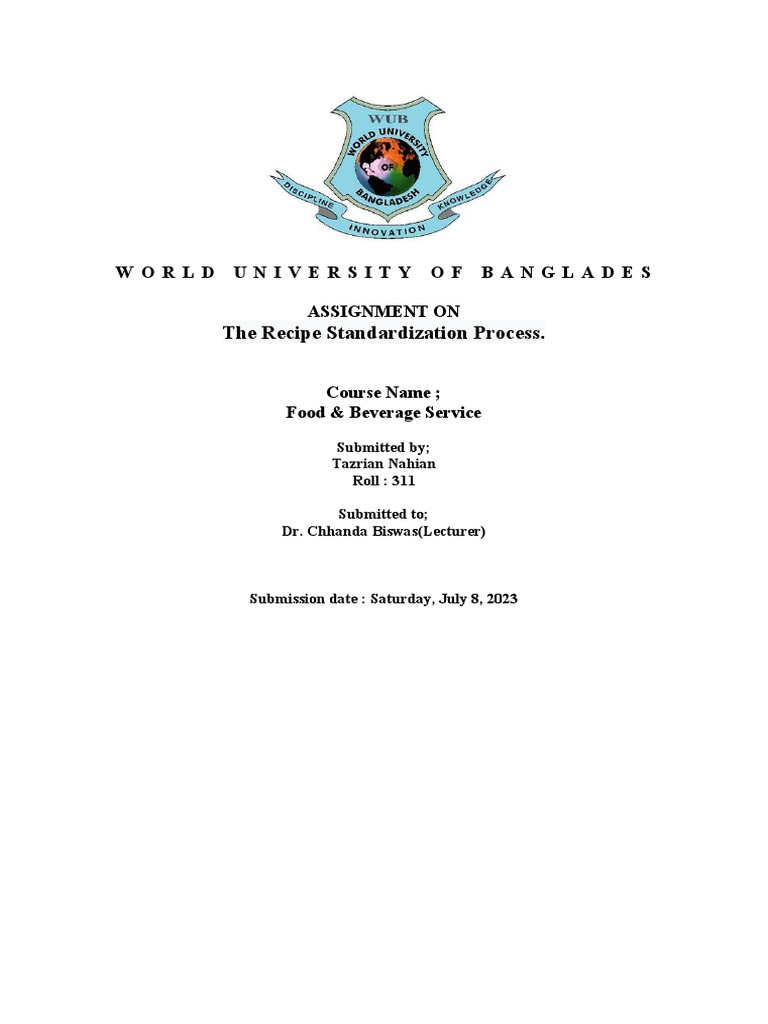 The Recipe Standardization Process. | PDF | Standardization | Volume
