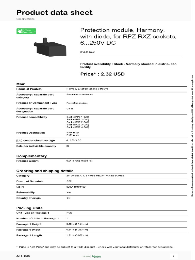 Harmony Electromechanical Relays - RXM040W | PDF