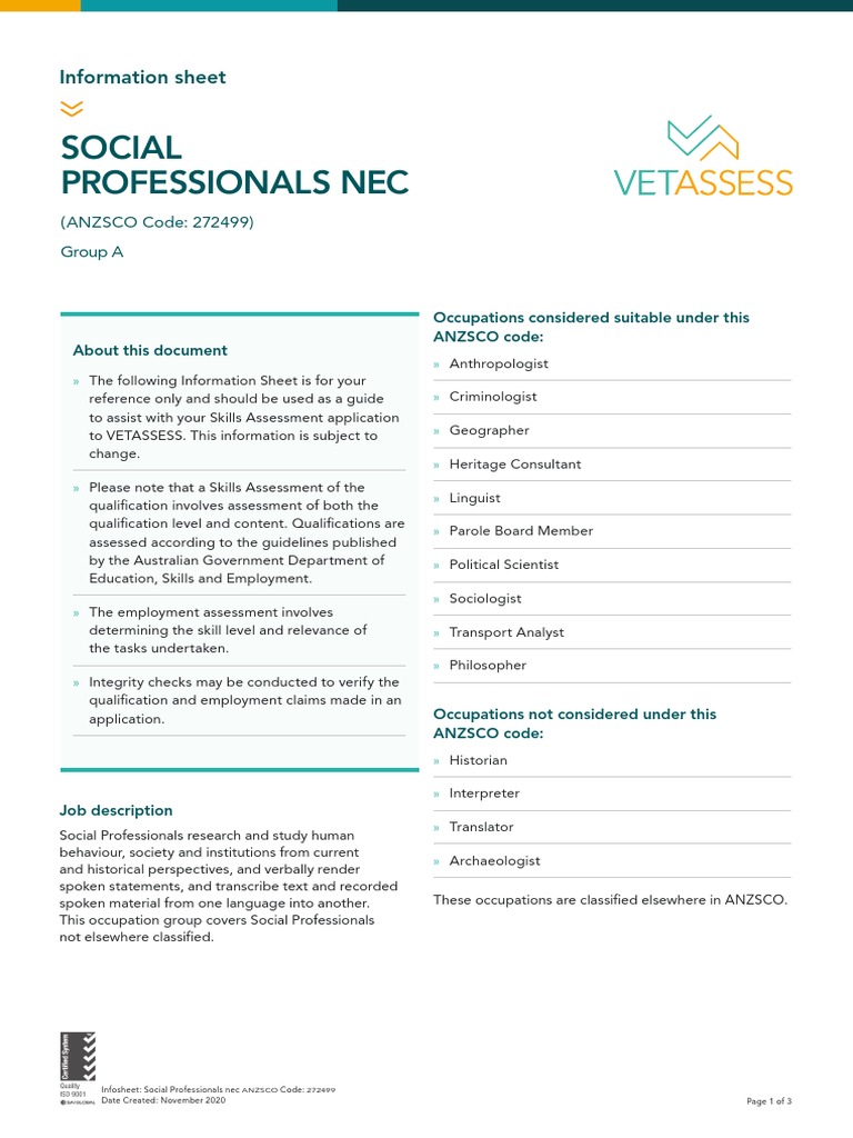 SRGO Infosheet - Social Professional NEC | PDF