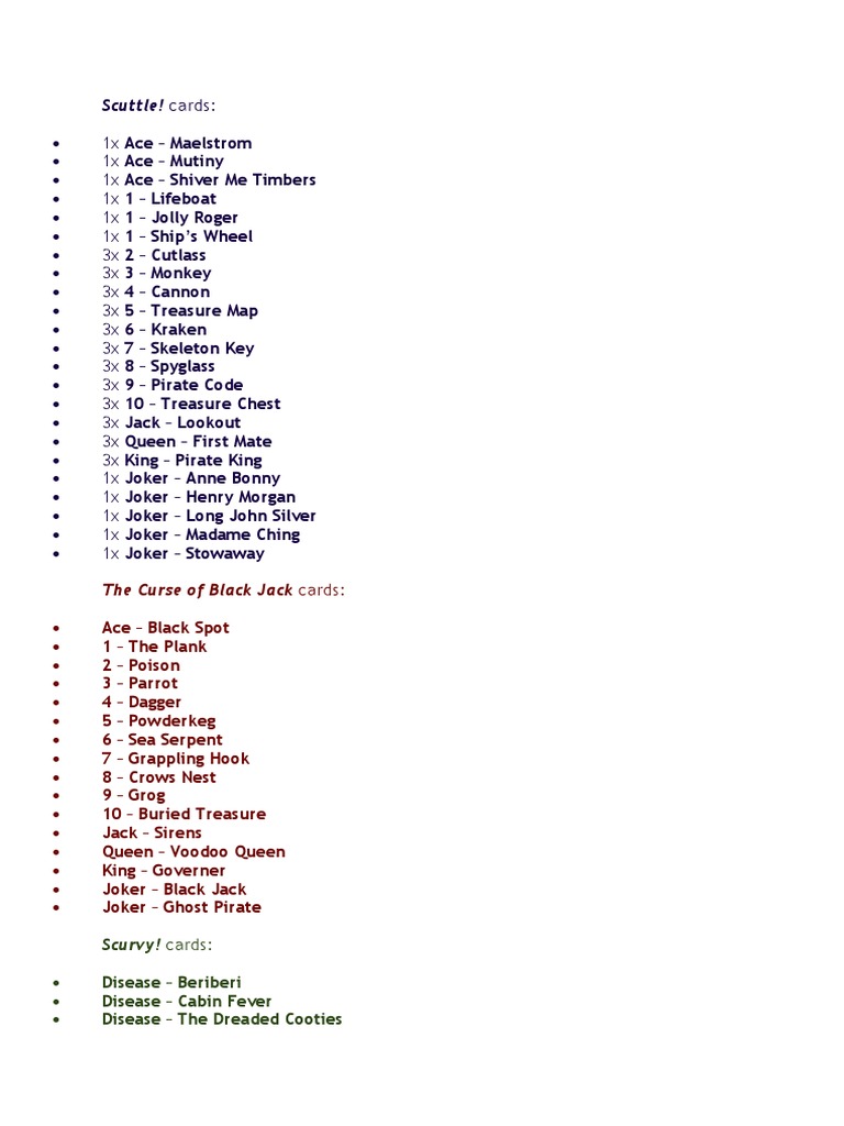 Scuttle! - Cards List | PDF