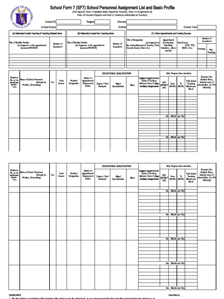 School Form 7 SF7 | PDF | Teachers | Government