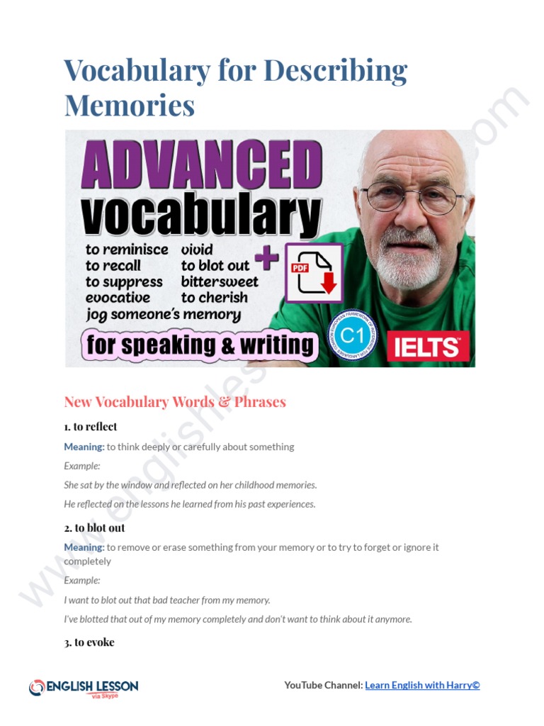 English Vocabulary For Describing Memories | PDF