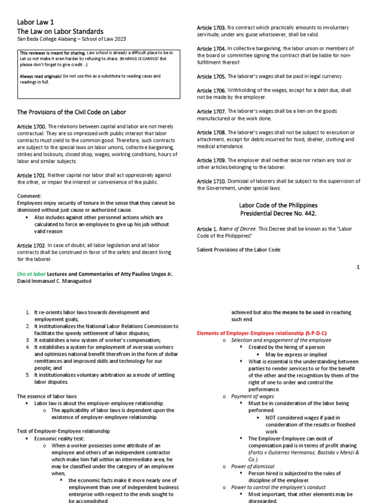 Labor Standards SBCA (Labor 1) | PDF