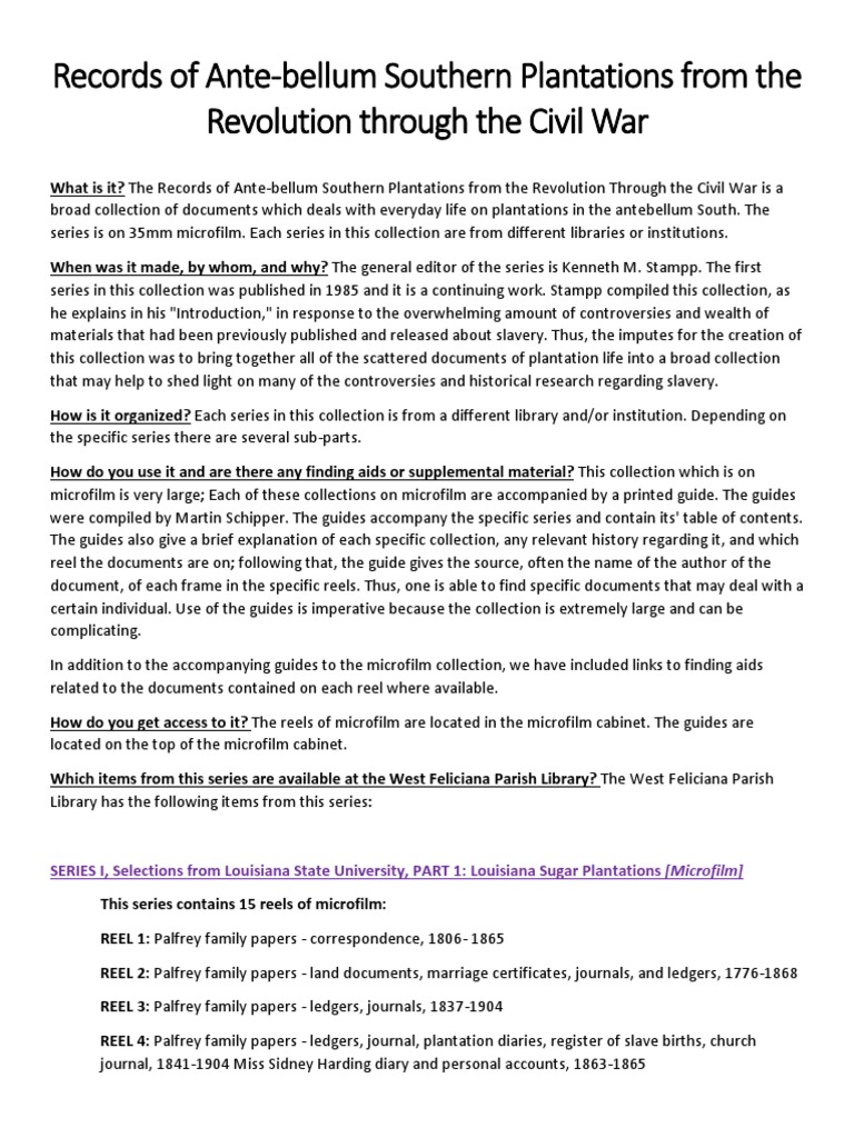 Records of Antebellum Southern Plantations | PDF