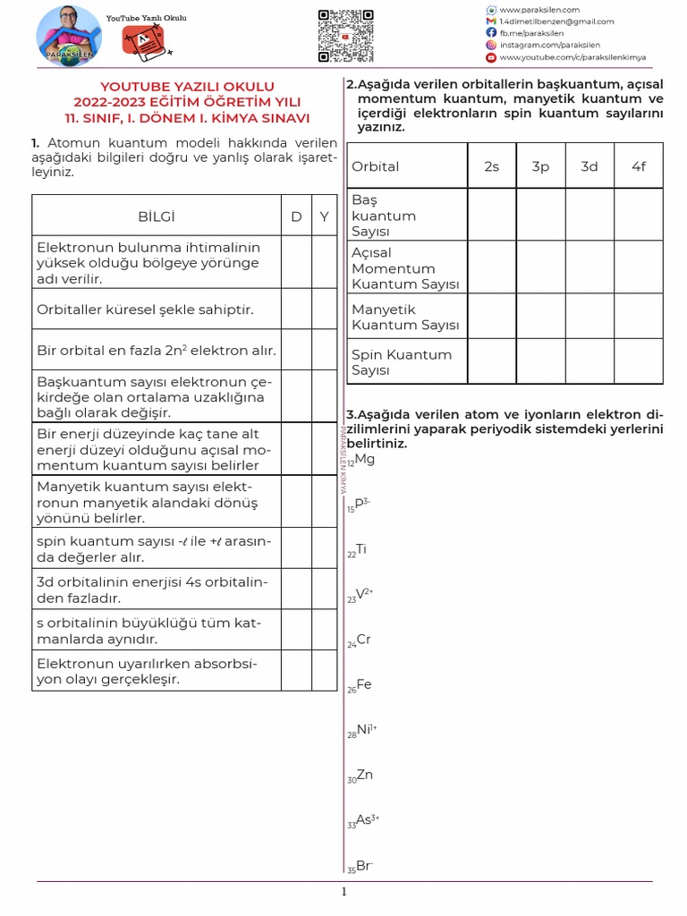 11.sinif 1. Dönem 1. Yazili-2023 | PDF