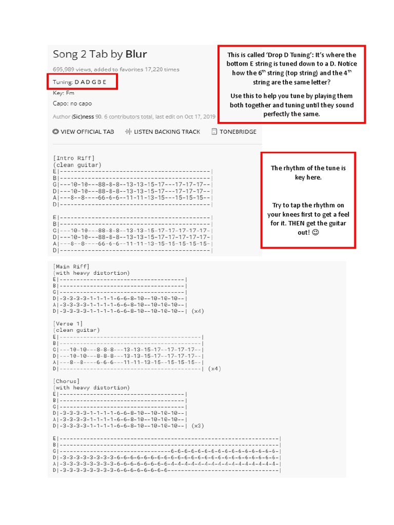 Drop D Tuning for Song 2 Guitar | PDF