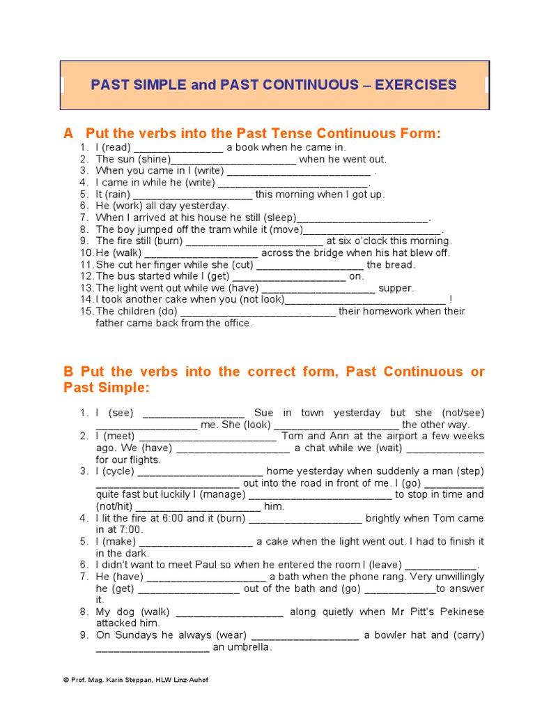 PAST SIMPLE and PAST CONTINUOUS EXERCISE | PDF