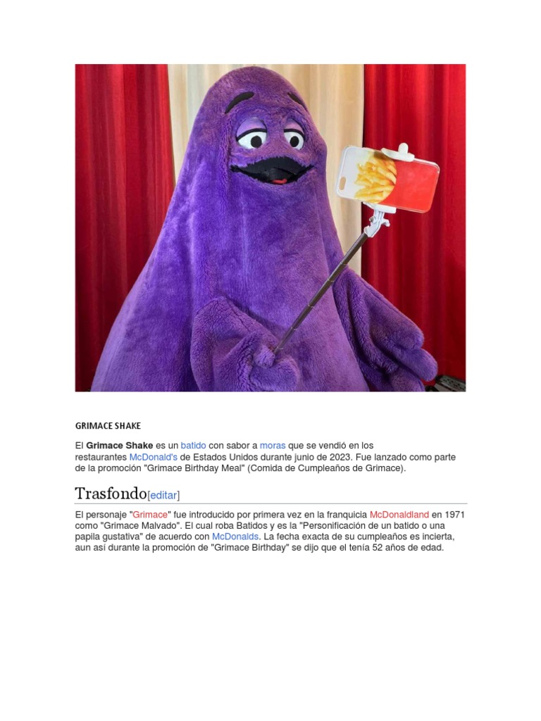 Grimace Shake: Batido de Mora de McDonald's | PDF