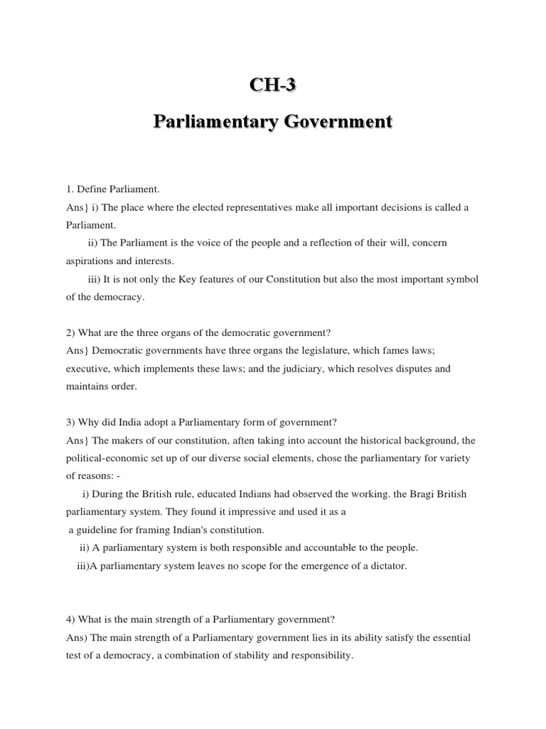 CH-3 Parliamentary Government | PDF