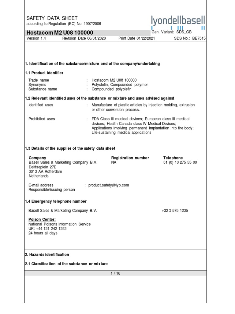 Hostacom M2 U08 100000 | PDF | Personal Protective Equipment | Toxicity