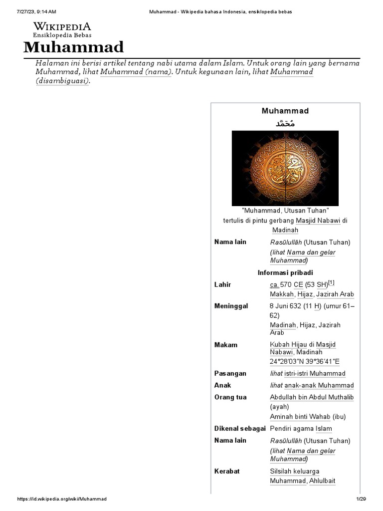 Muhammad - Wikipedia Bahasa Indonesia, Ensiklopedia Bebas | PDF