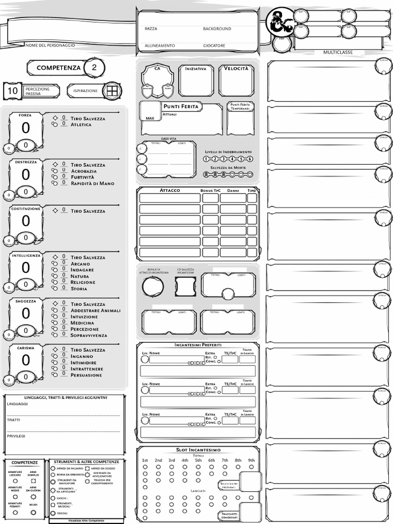 Scheda D&D Multiclasse 5e Editabile | PDF