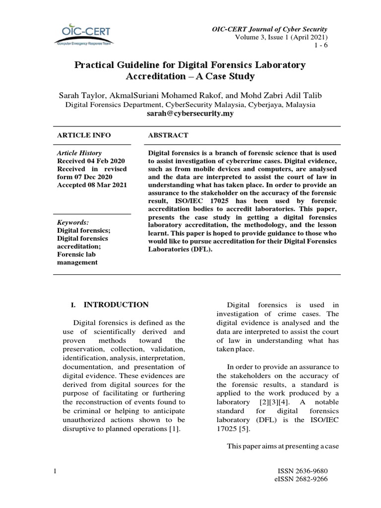 Practical Guideline For Digital Forensics Laboratory Accreditation - A ...