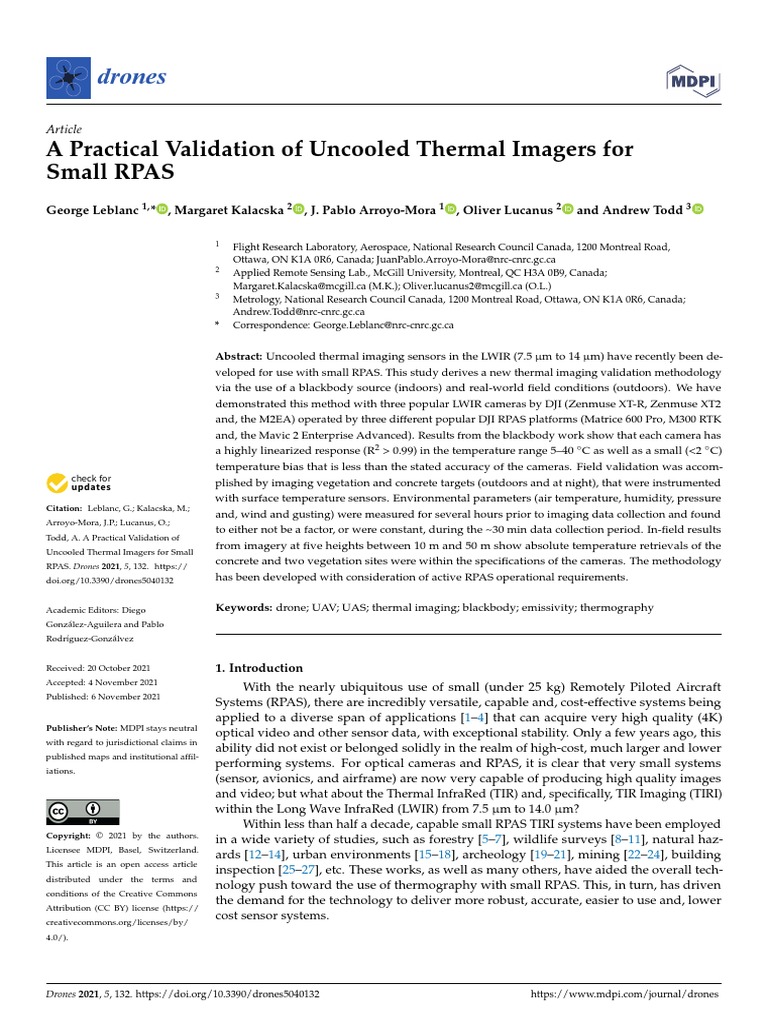 A Practical Validation of Uncooled Thermal Imagers for Small RPAS | PDF