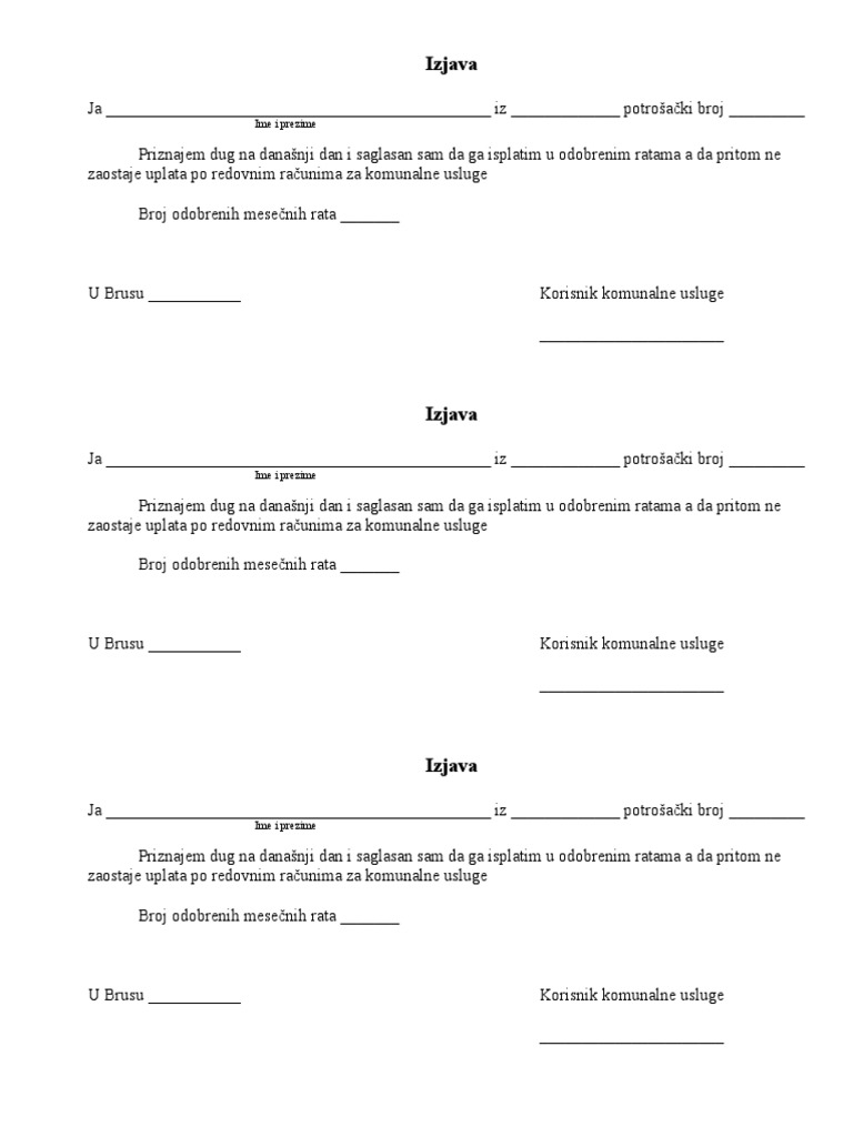 Izjava o Priznavanju Duga | PDF