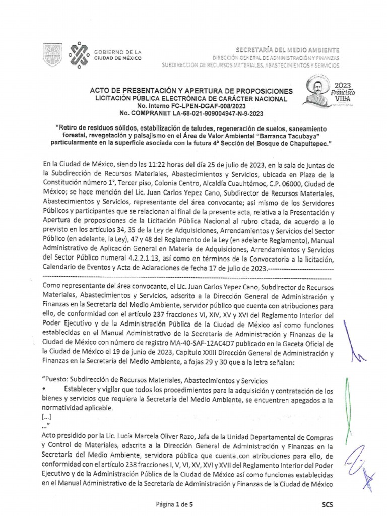 Acta de Apertura FC LPEN DGAF 008 2023 | PDF