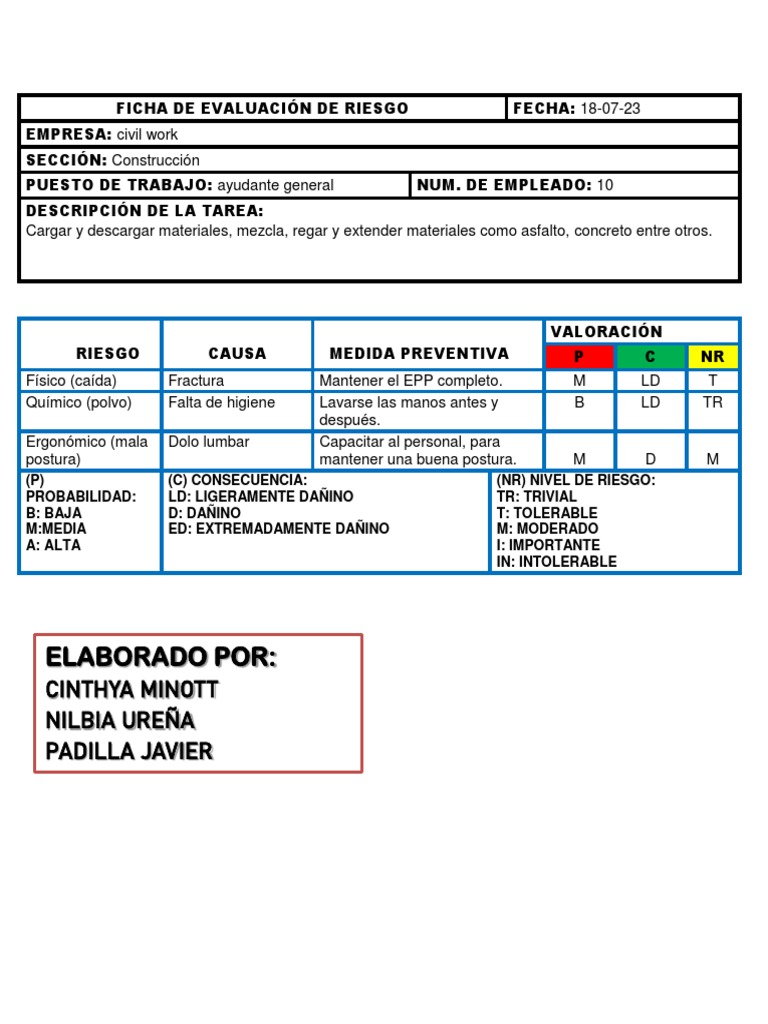 Ficha de Evaluación de Riesgo | PDF | Seguridad y salud ocupacional