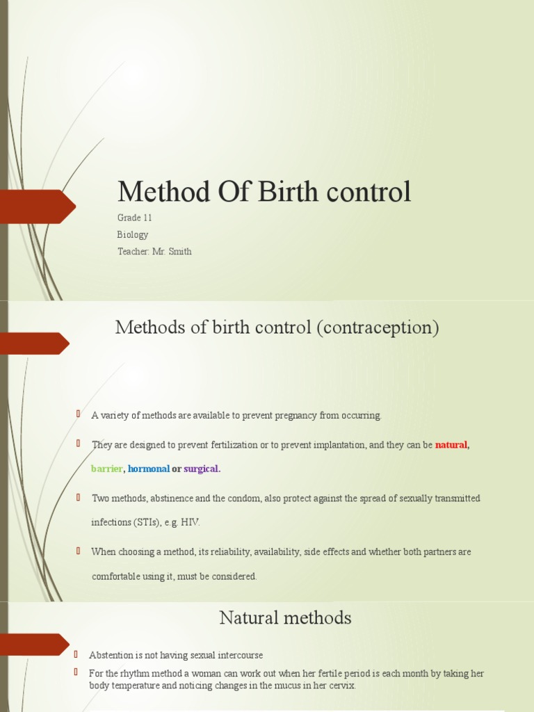 Methods of Birth Control | Download Free PDF | Birth Control | Family ...