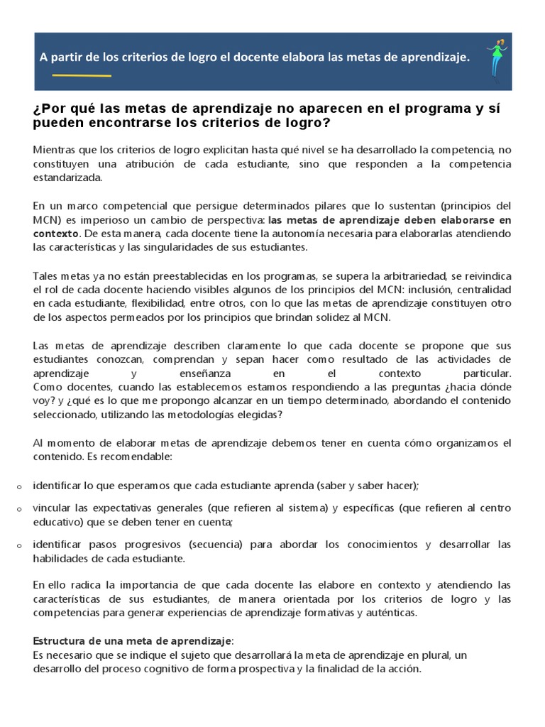 Las Metas de Aprendizaje | PDF | Aprendizaje | Enseñando