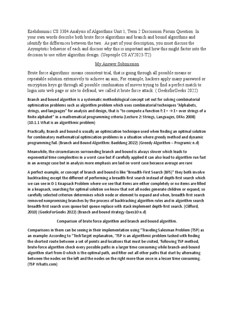 Brute Force vs Branch and Bound Algorithms | PDF | Algorithms ...