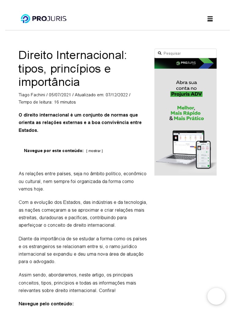 Direito Internacional - Tipos, Princípios e Importância | PDF | Direito Internacional | Tratado