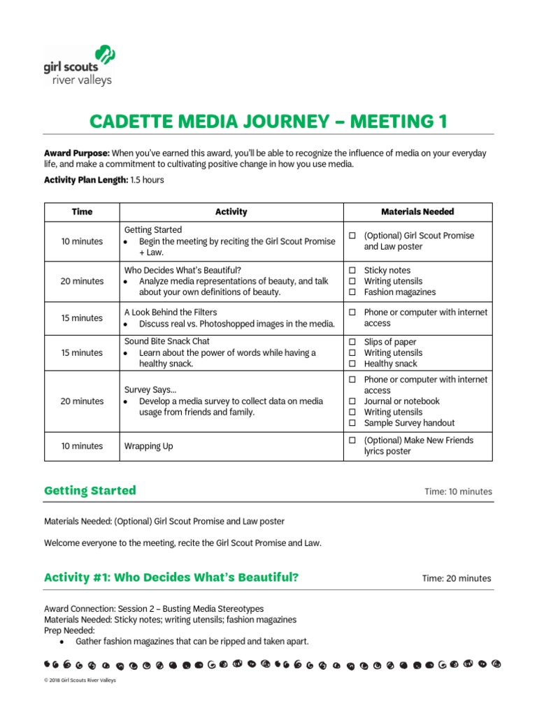 Cadette Media Journey Meeting 1 Guide | PDF | Human Communication