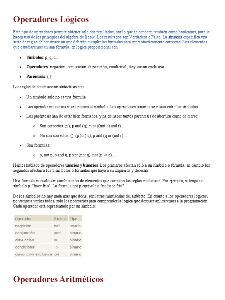 Operadores Lógicos | PDF | Lógica matemática | Lógica