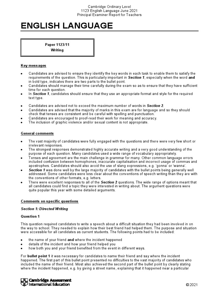 English Language: Paper 1123/11 Writing | PDF