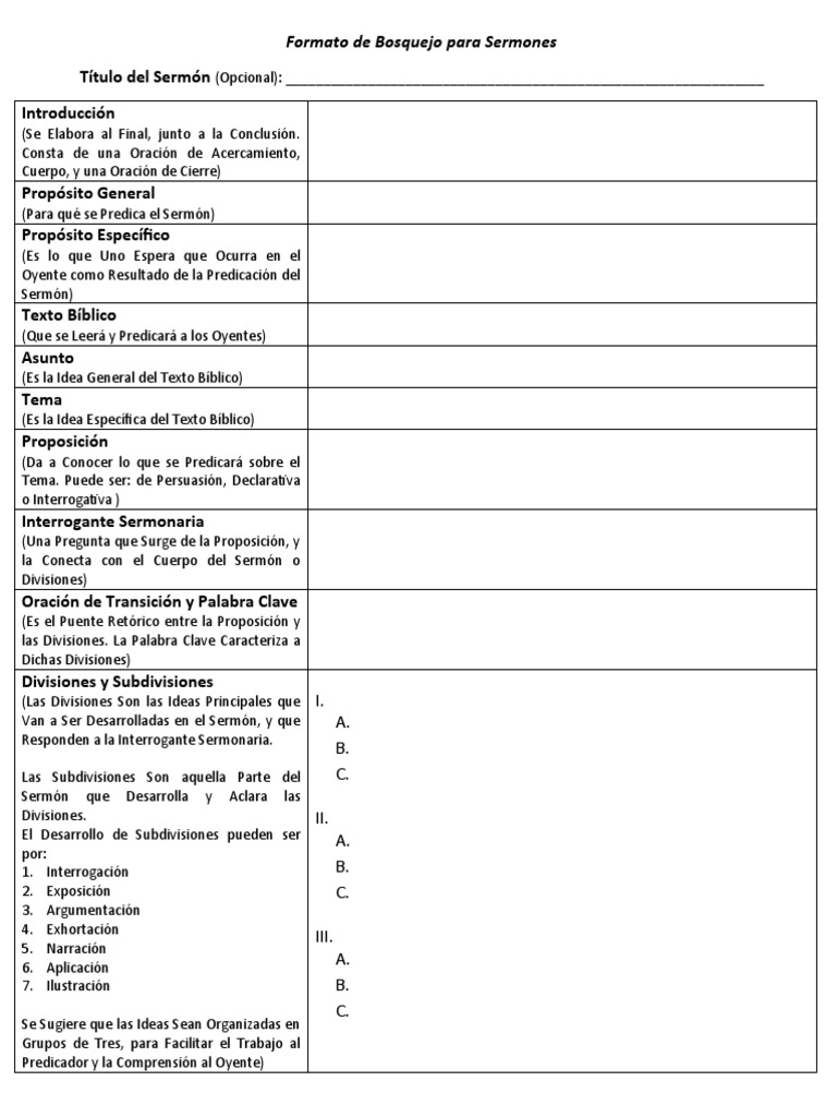 Formato de Bosquejo para Sermones JL | PDF