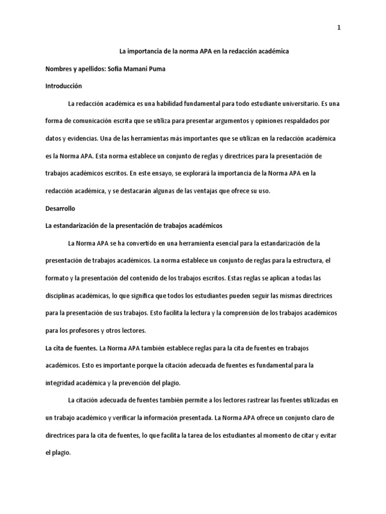 Taller 1-La Importancia de La Norma APA en La Redacción Académica - Sofia M.P. | PDF ...