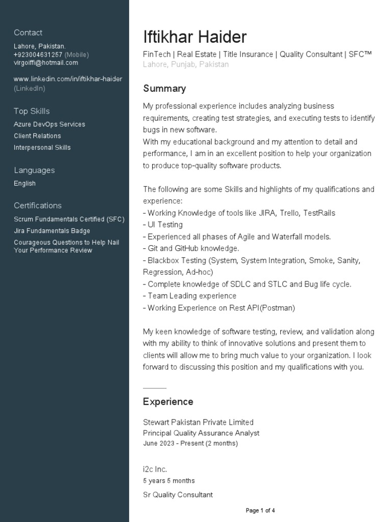 Iftikhar Haider - Resume | PDF | Debit Card | Stored Value Card