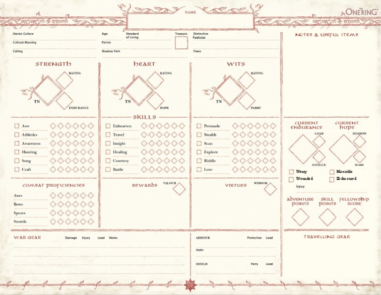 TOR2 RFMR Character Sheet | PDF