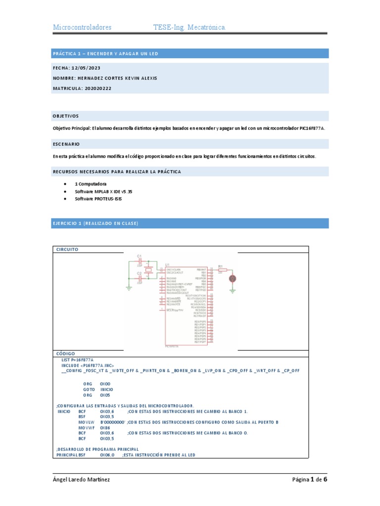 Practica 1 Microcontroladores PIC | PDF | Microcontrolador | Equipo de oficina