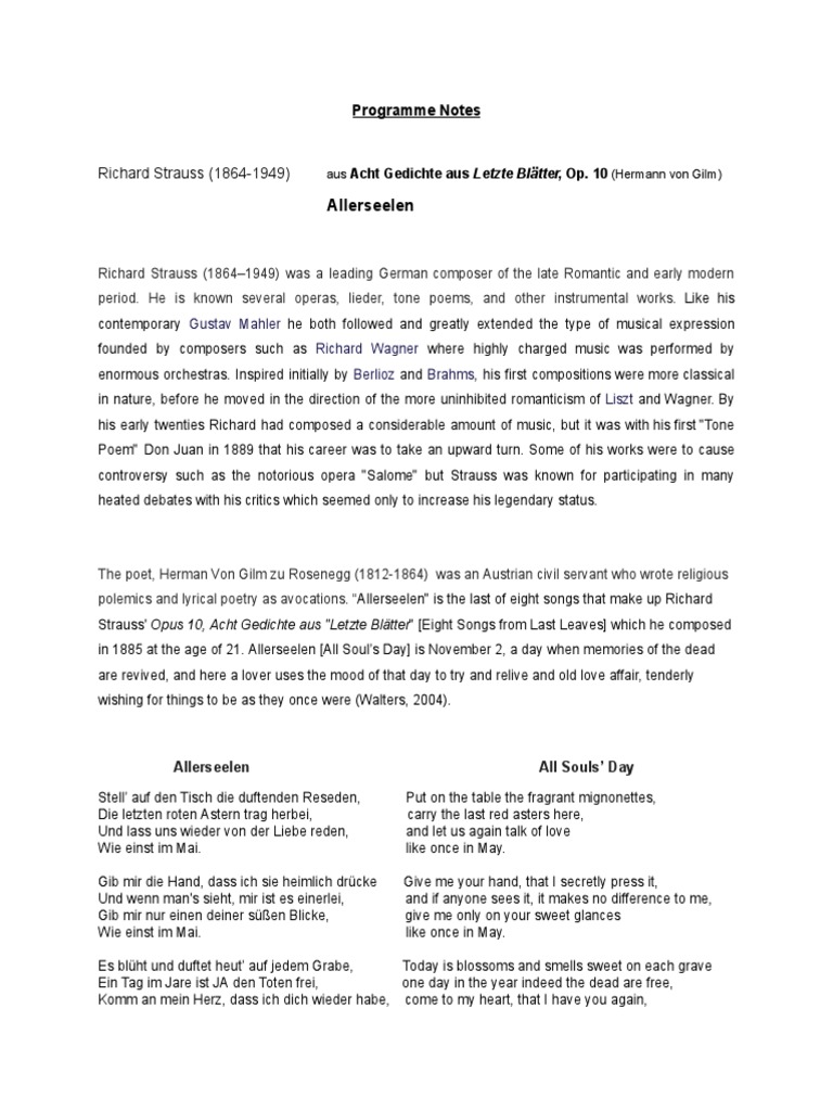 Programme Note | PDF | Richard Strauss | Ave Maria (Schubert)