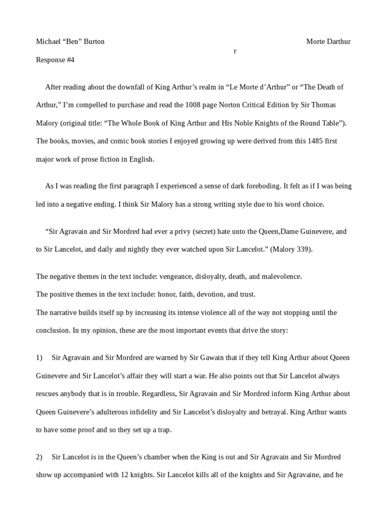 Brit. Lit. Response #4 Morte Darthur | PDF | Mystery, Thriller & Crime ...
