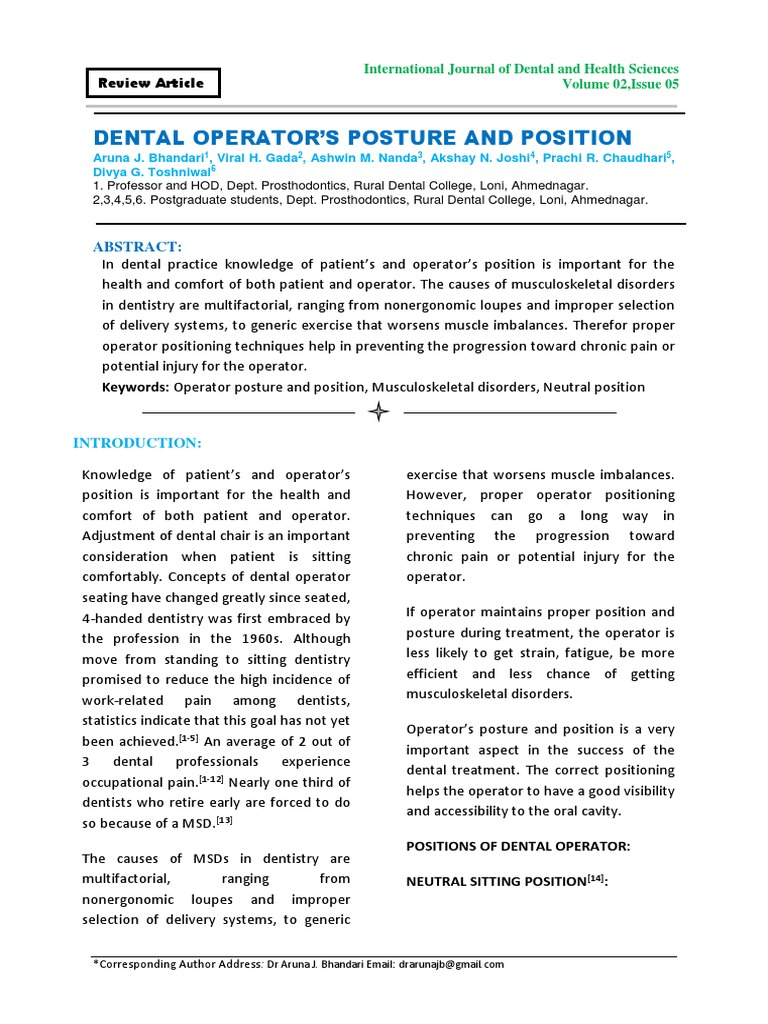 Dental Operator'S Posture and Position: Review Article | PDF | Dentistry | Anatomical Terms Of ...