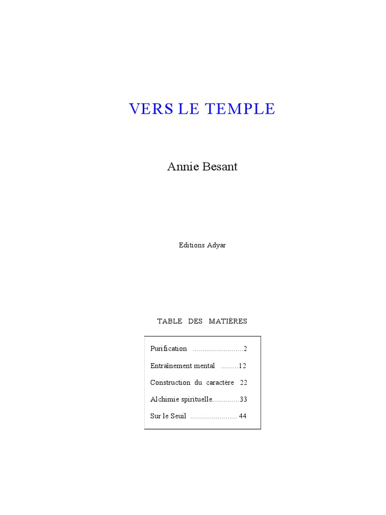 Besant Annie - Vers Le Temple | PDF