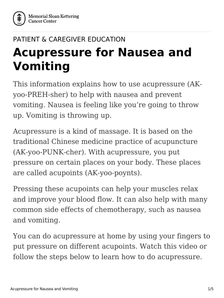 Acupressure Nausea and Vomiting | PDF