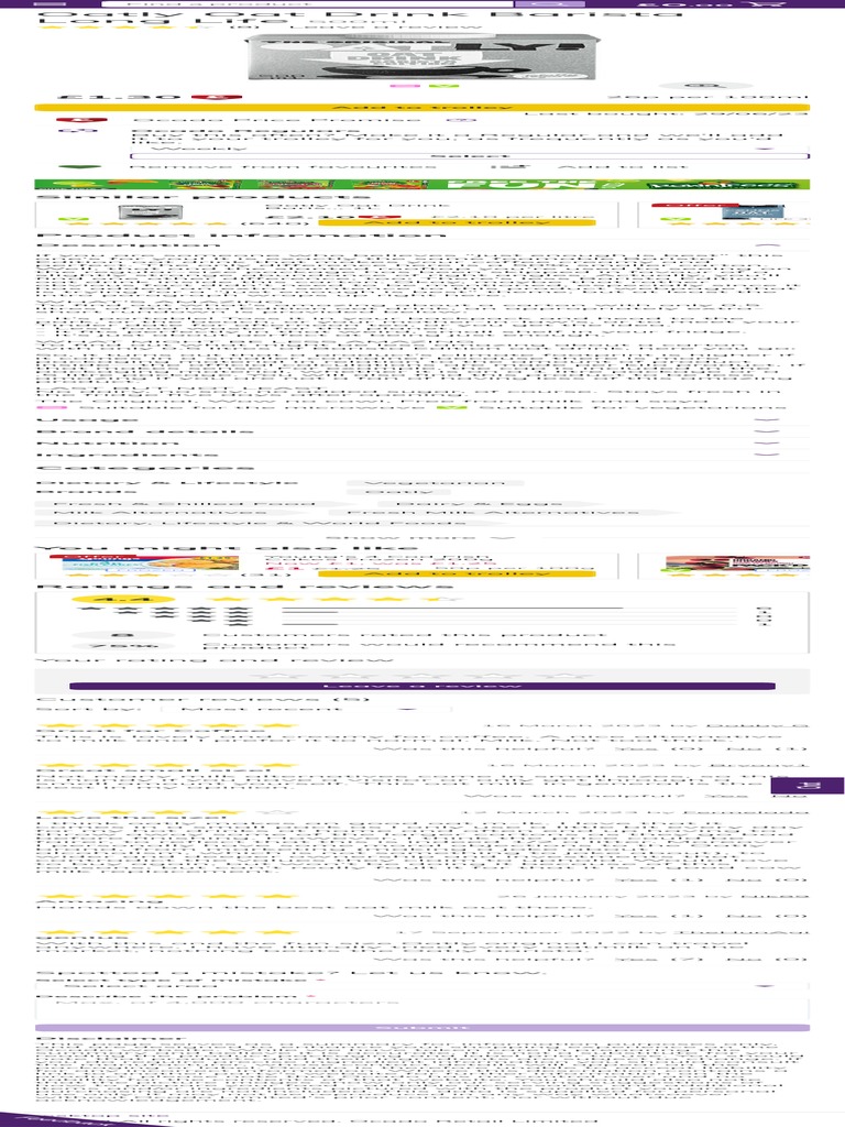 Oatly Oat Drink Barista Long Life Ocado | PDF | Milk | Veganism