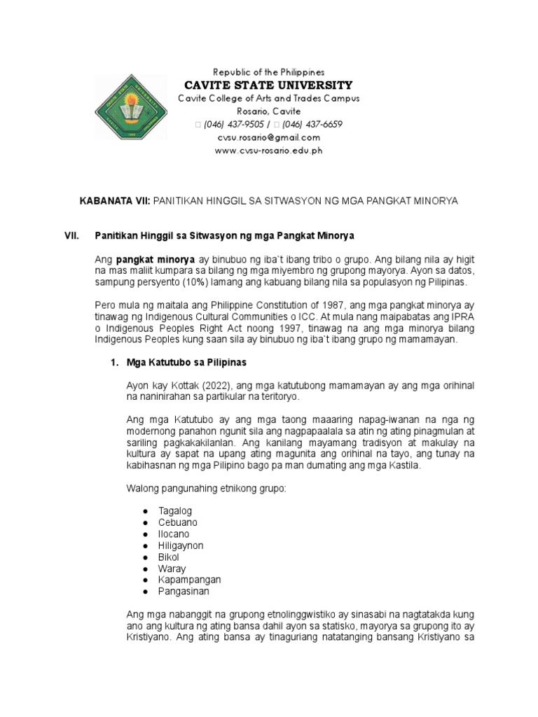 Panitikan Hinggil Sa Pangkat Minorya | PDF