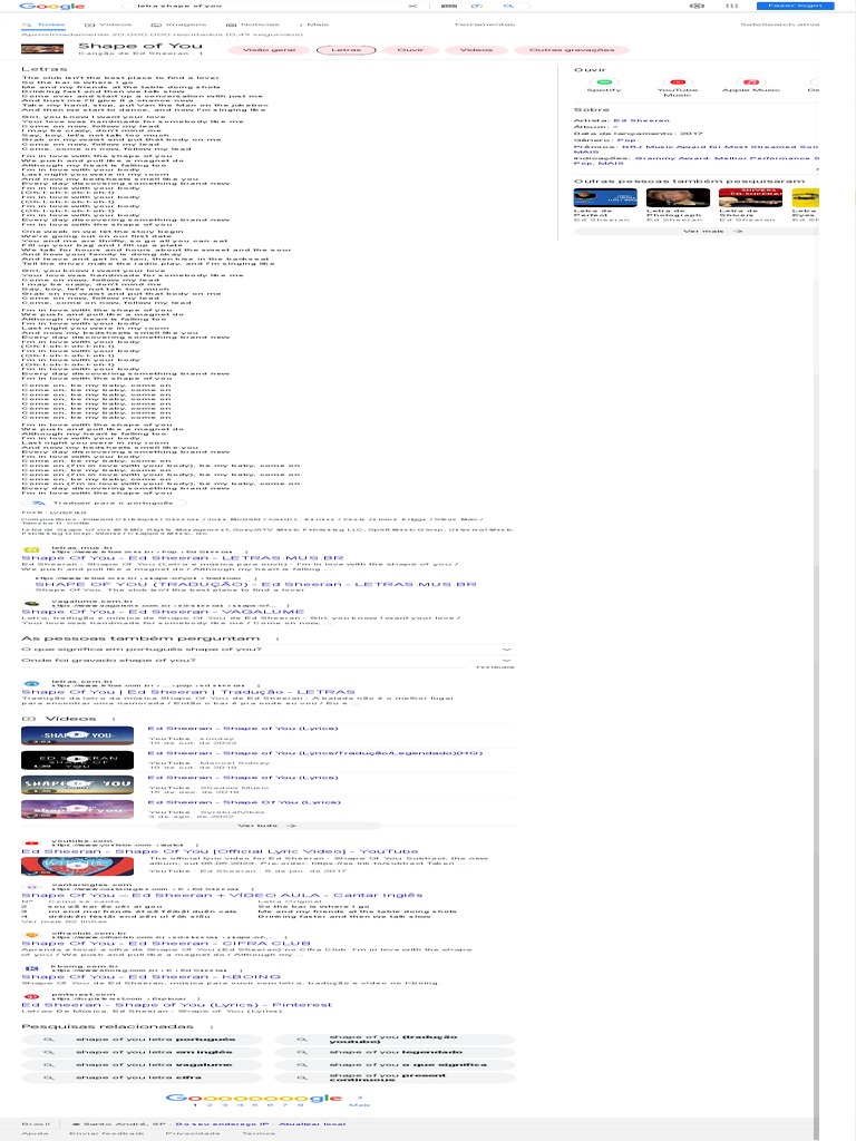 Letra Shape of You - Pesquisa Google | PDF