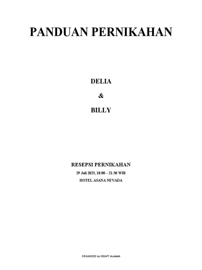 Panduan Resepsi Pernikahan Delia & Billy | PDF
