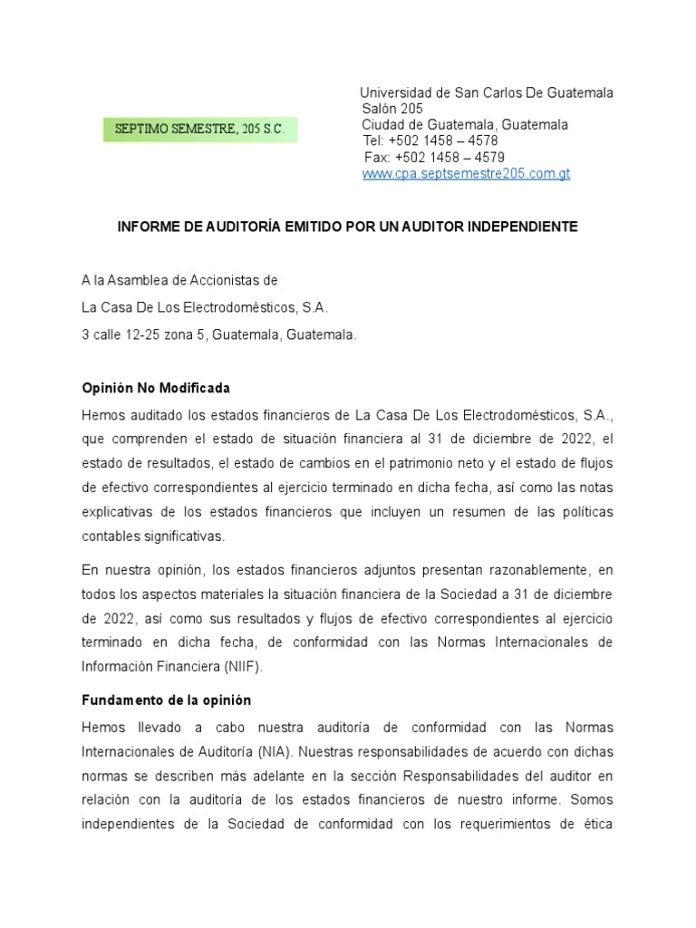3.1 Informe de Auditores | PDF | Auditoría | Contabilidad