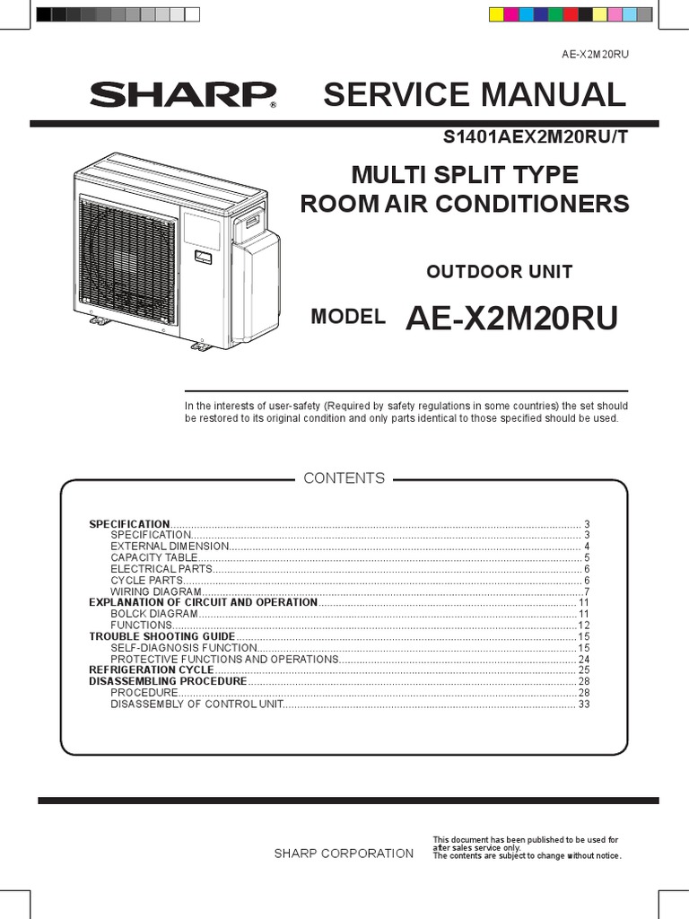 Sharp AE-X2M20RU Service Manual | PDF | Air Conditioning | Machines