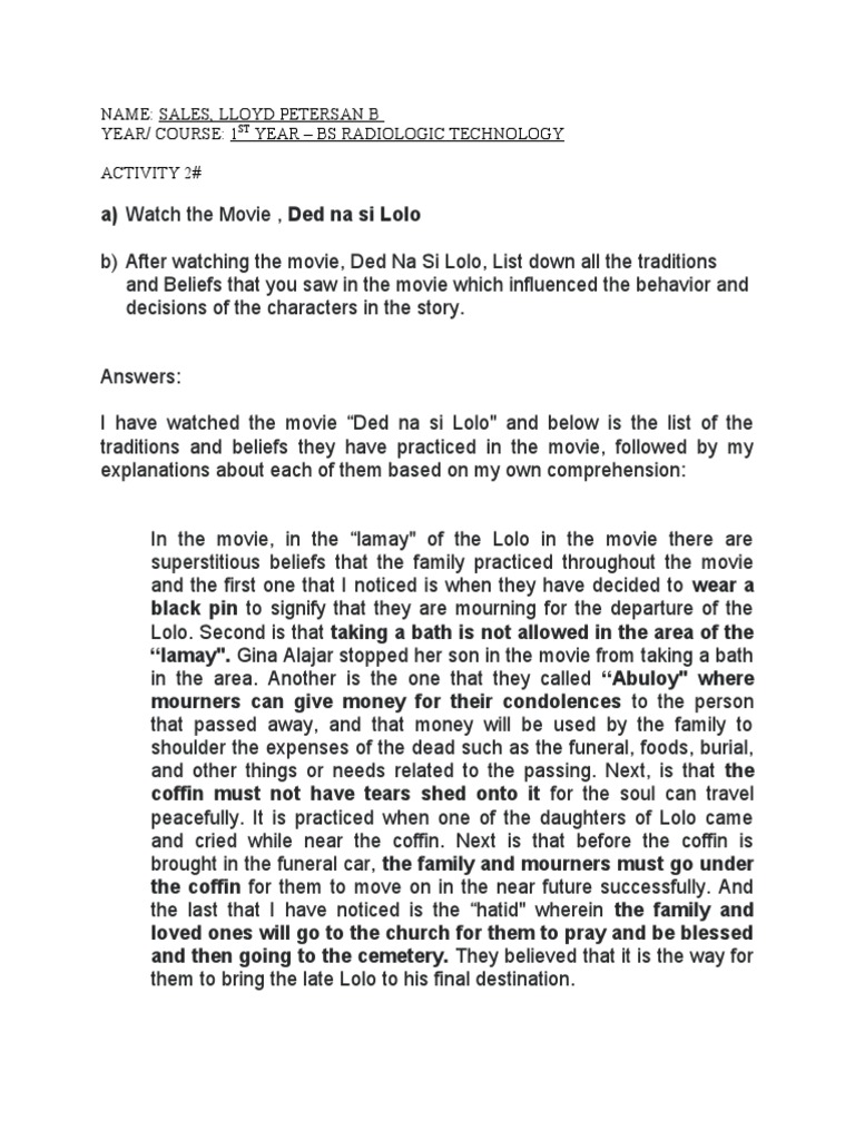 Act 2 - Movie - Ded Na Si Lolo - Sales | PDF