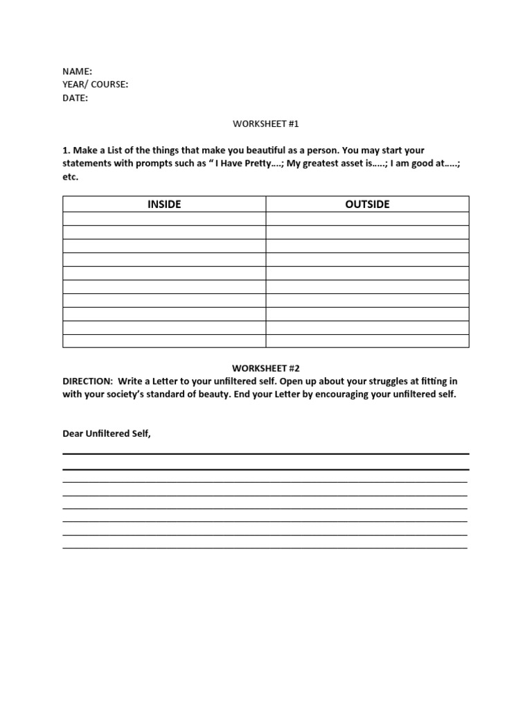 Activity Worksheet (Physical Self) | PDF