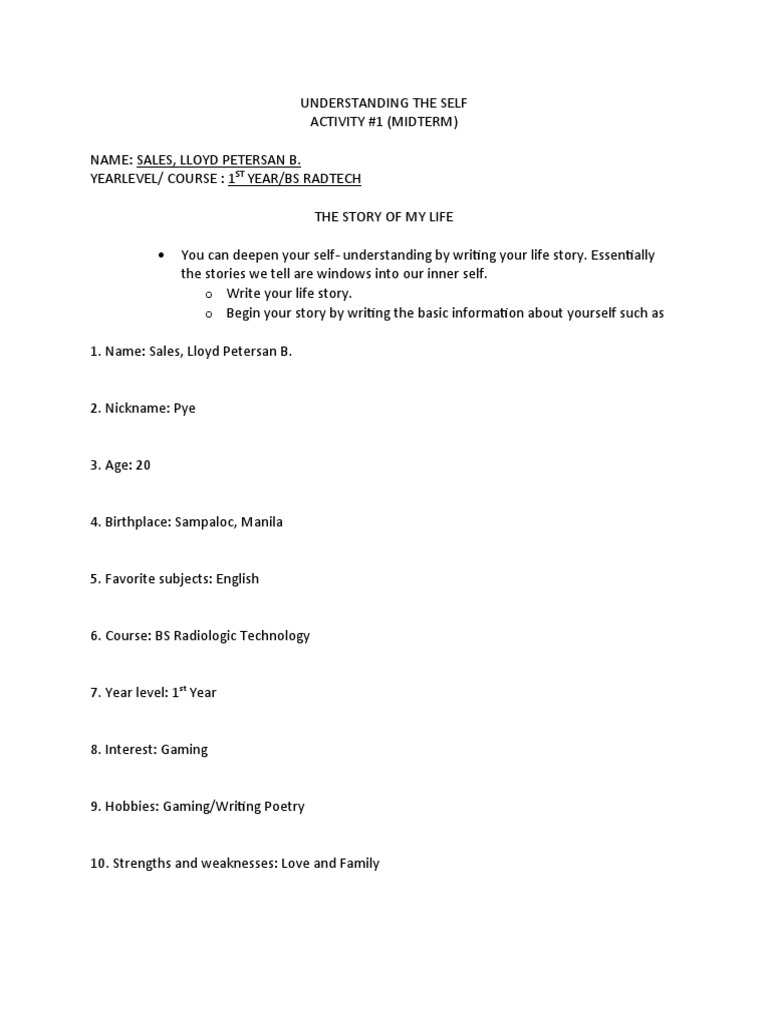 Sales - Uts Activity #1 The Story of My Life | PDF | Psychological Concepts | Psychology