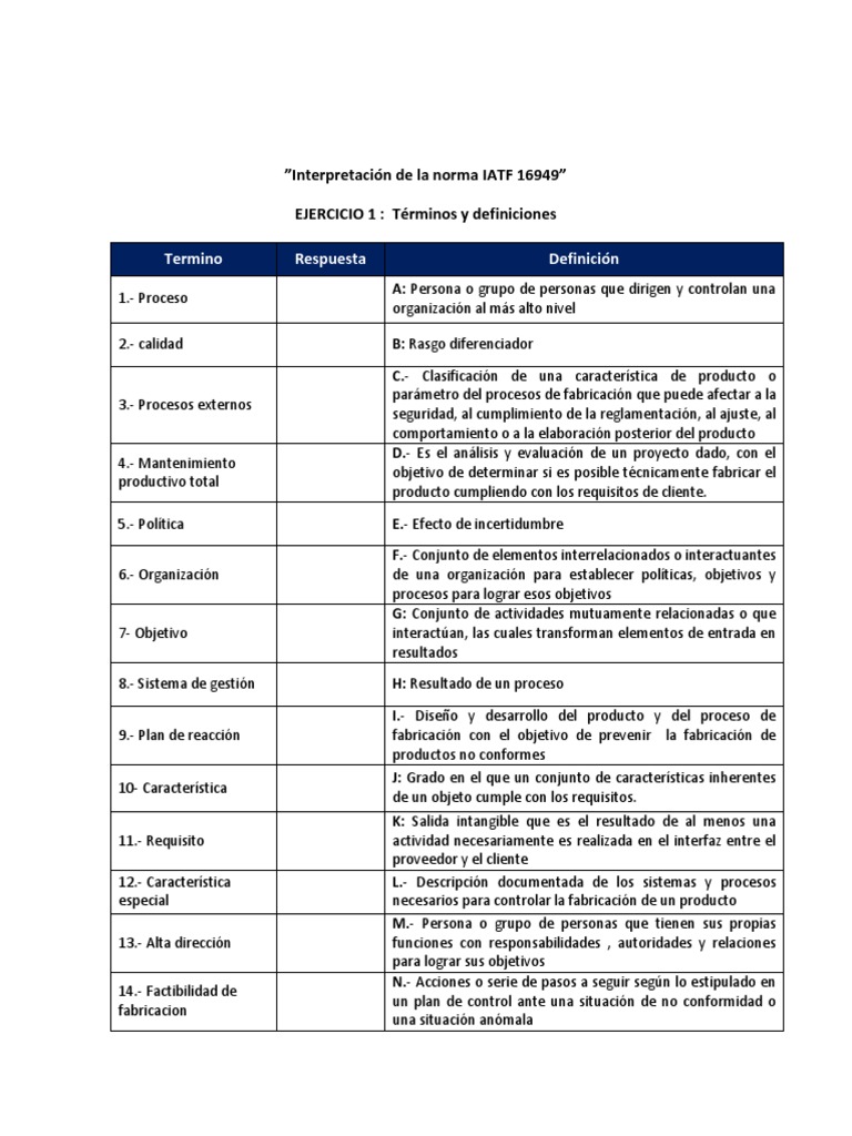 Ejercicio Interpretacion de La Norma Iso 9001 Iatf 16949 | PDF | Negocios