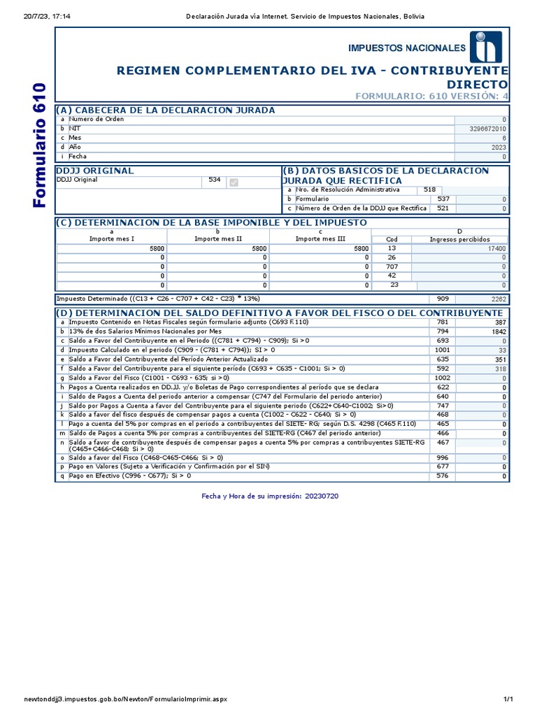 Formulario 610 Edil Cabrera Cano Junio 2023 | PDF